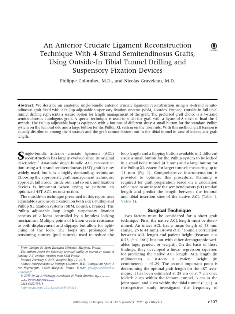 ACL Guide | PDF | Surgical Suture | Soft Tissue