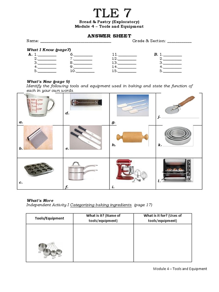 Asnwer Sheet Module 4 Bread and Pastry 1 | PDF | Baking | Home