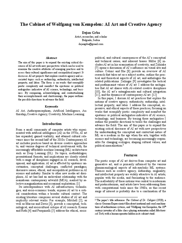 Ai Art And Creativity Agency Pdf Artificial Intelligence