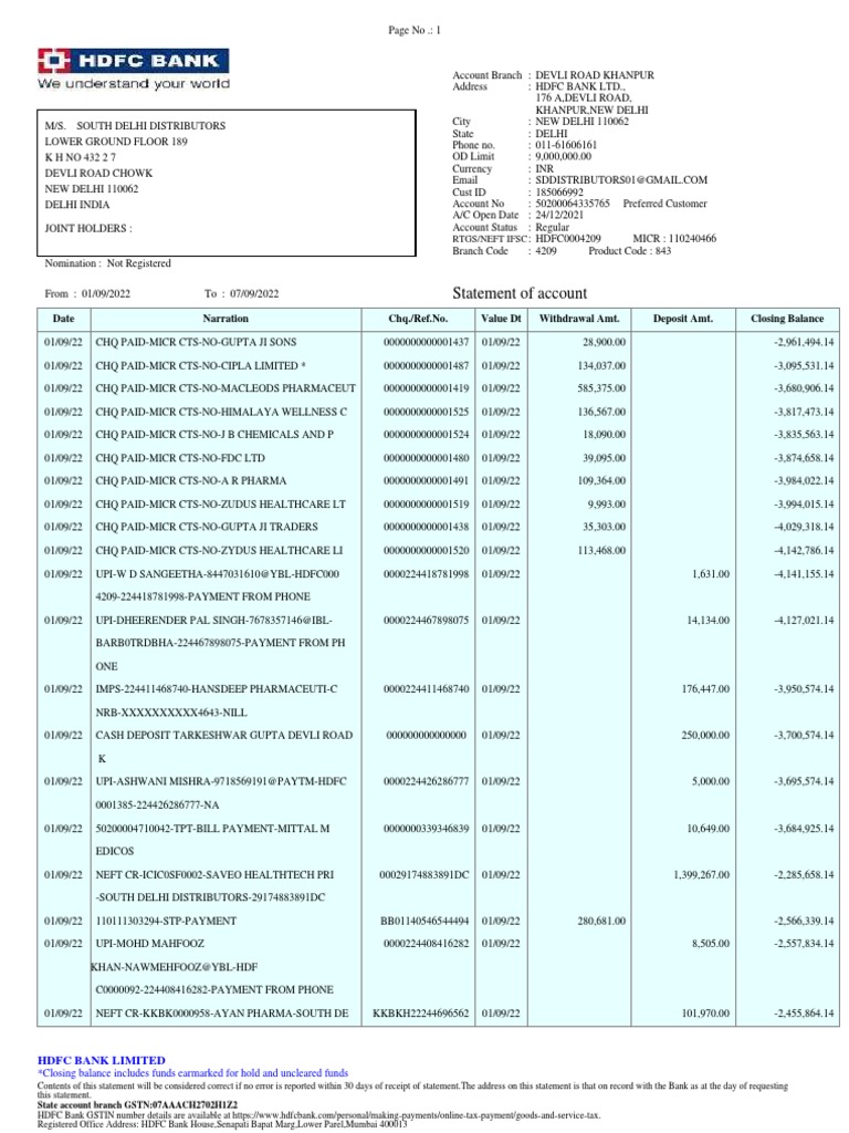 Statement of Account: Date Narration Chq./Ref - No. Value DT Withdrawal ...