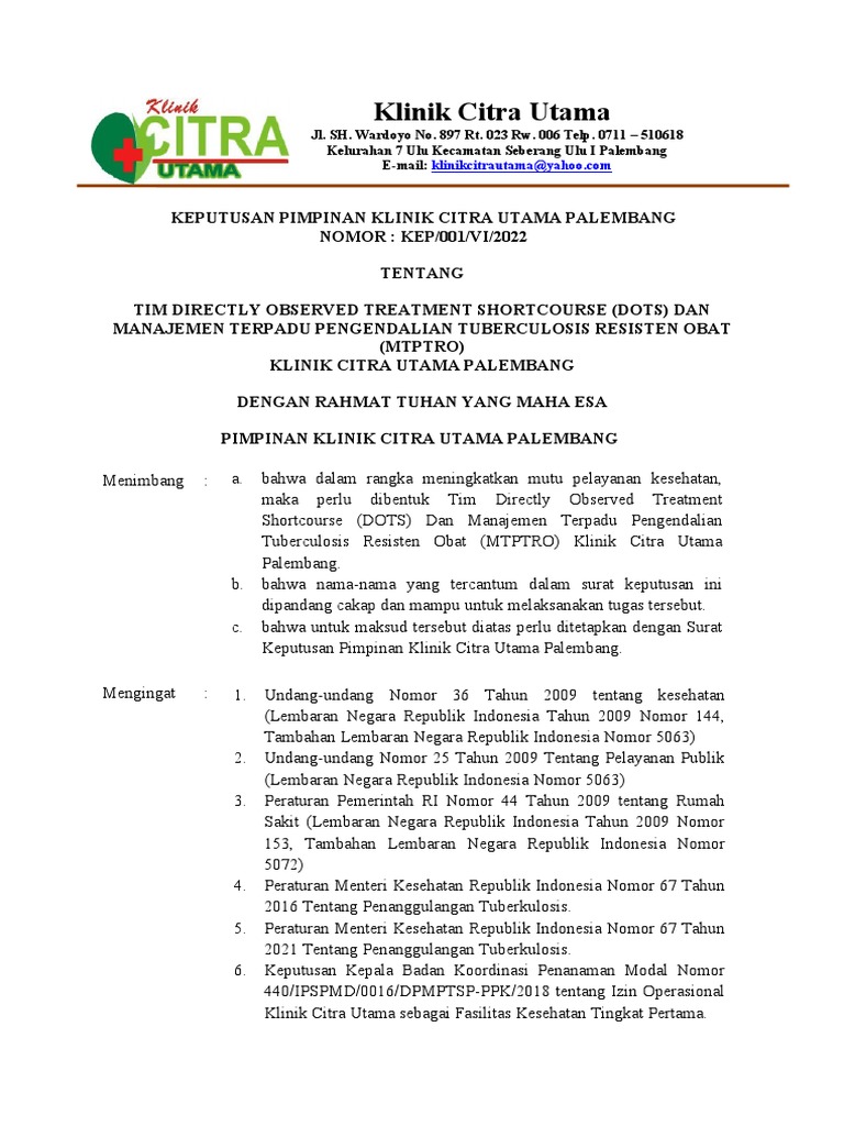 SK TB Dots Klinik Citra Utama | PDF