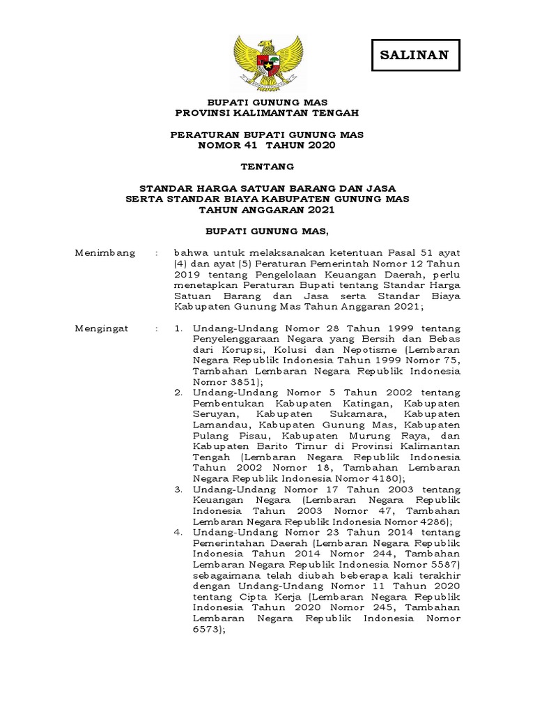 Standar Harga Satuan Barang Dan Jasa Serta Standar Biaya Kabupaten ...