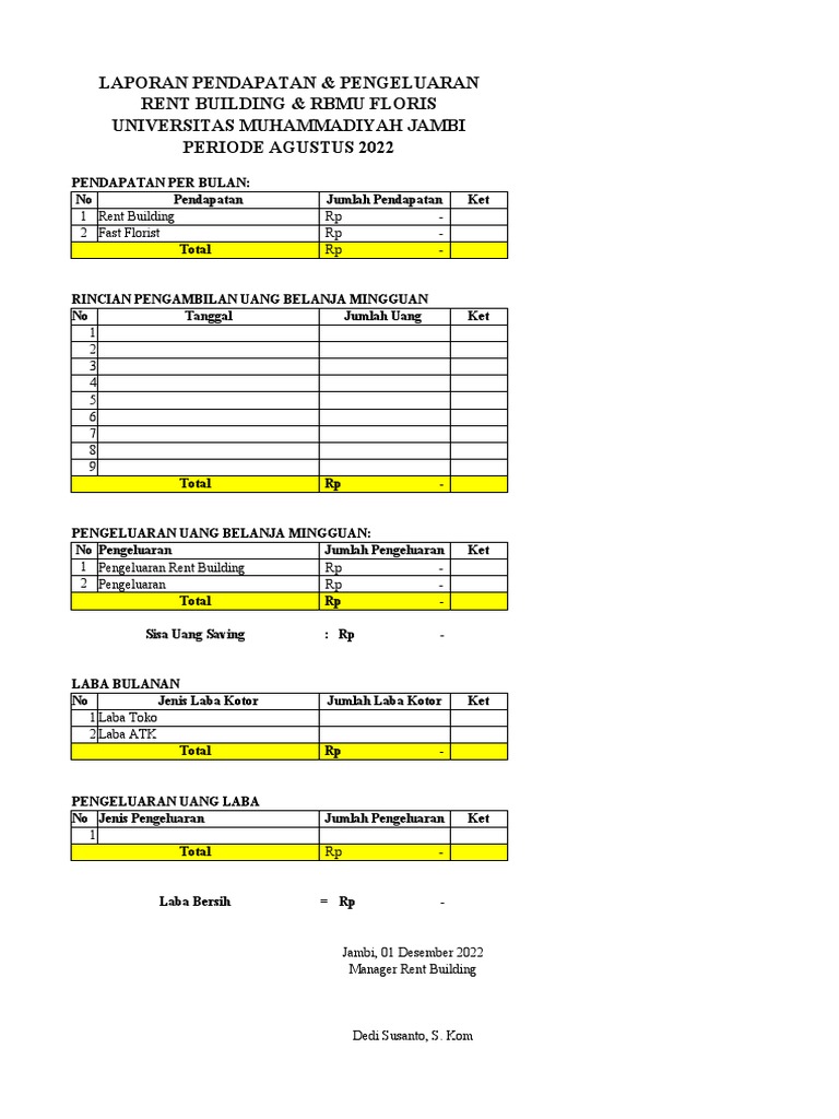 Format Laporan Pendapatan Harian | PDF