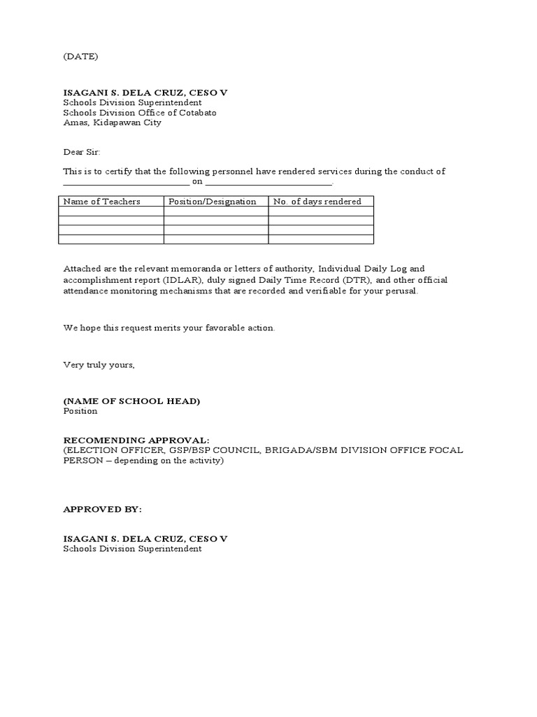 Sample Service Credits Request | PDF