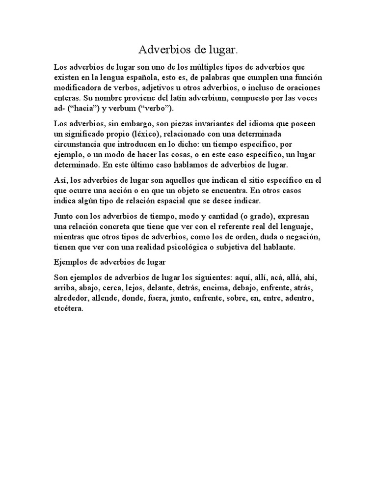 Adverbios de Lugar | PDF | Adverbe | Verbe
