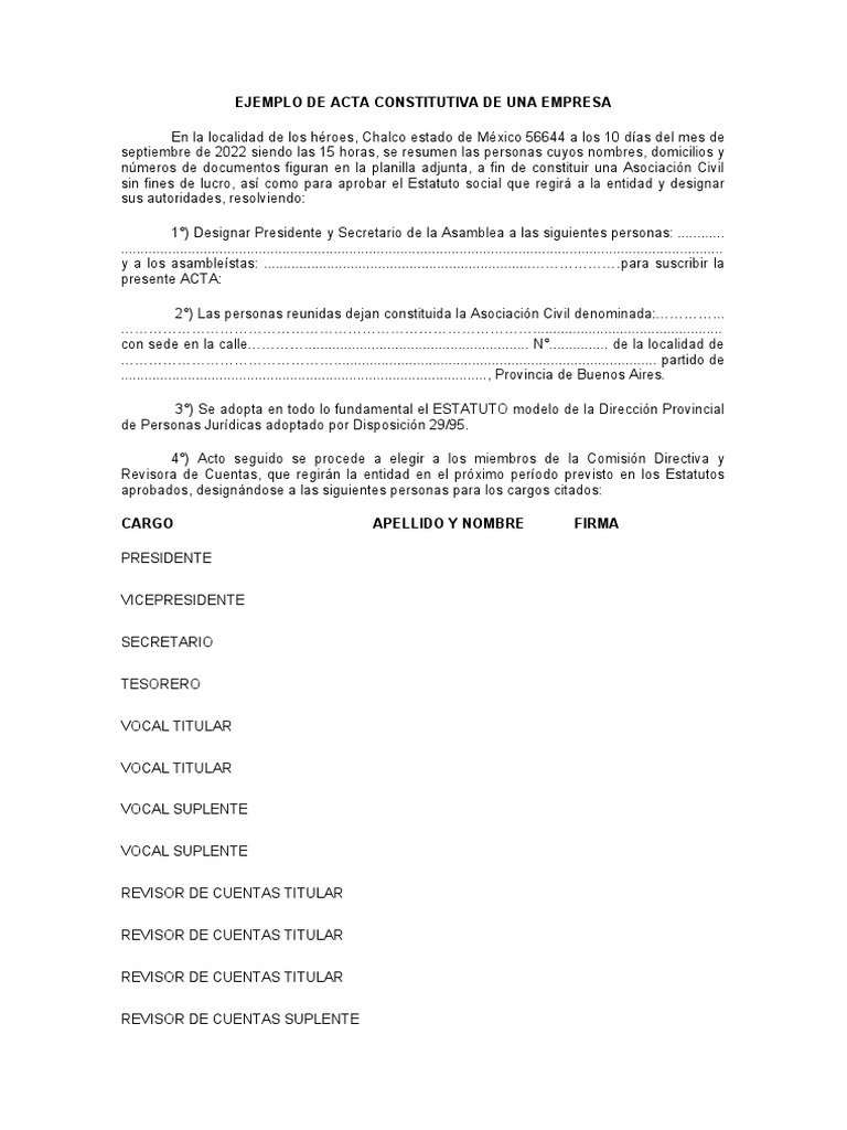 Ejemplo de Acta Constitutiva de Una Empresa | PDF | Gobierno