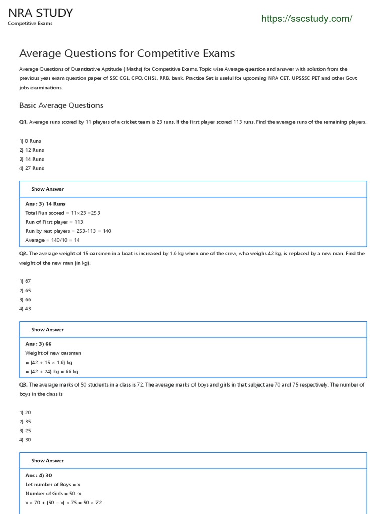 Average Questions For Competitive Exams | PDF | Summer Sports | Team Sports