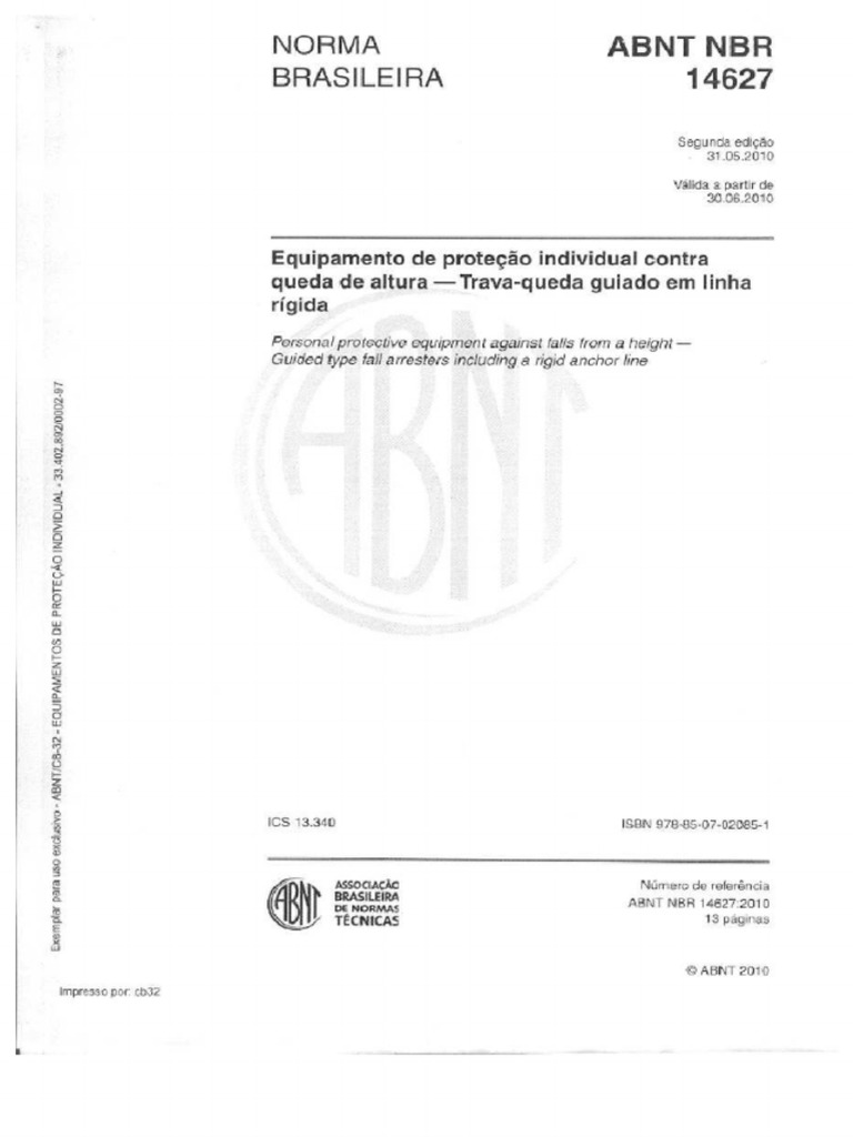 NBR 14627 - Trava Quedas Linha Rígida | PDF