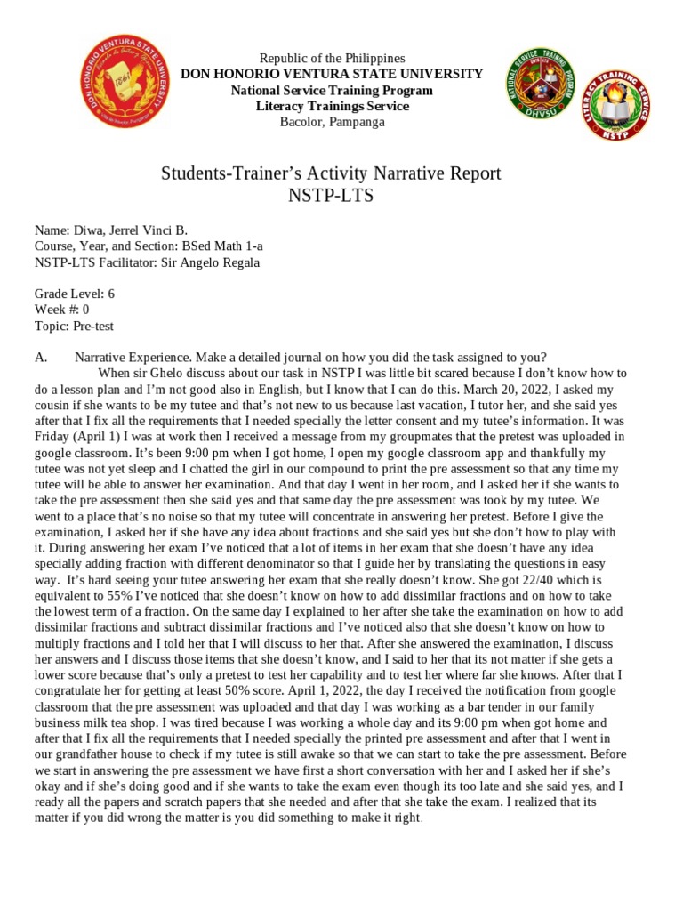 Pretest Narrative Report | PDF | Test (Assessment) | Teachers
