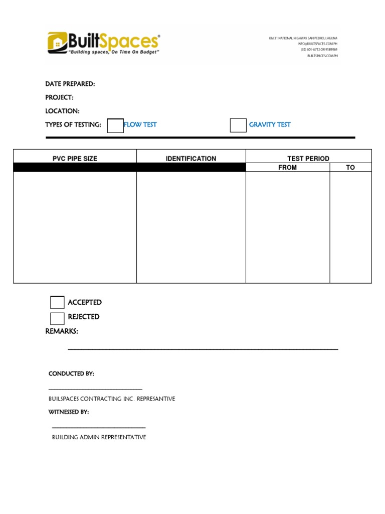 Gravity and Flow Test Form | PDF Gravity and Flow Test Form | PDF