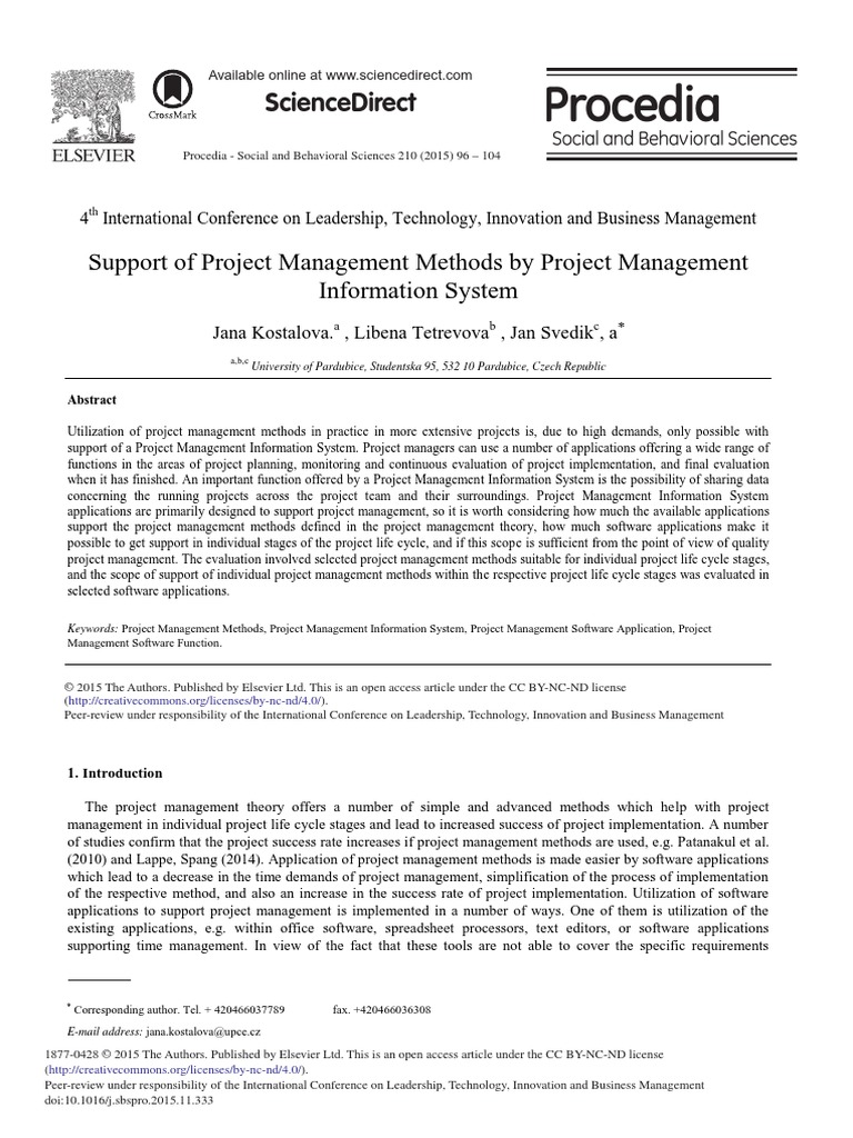 Support of Project Management Methods by Project Management Information ...