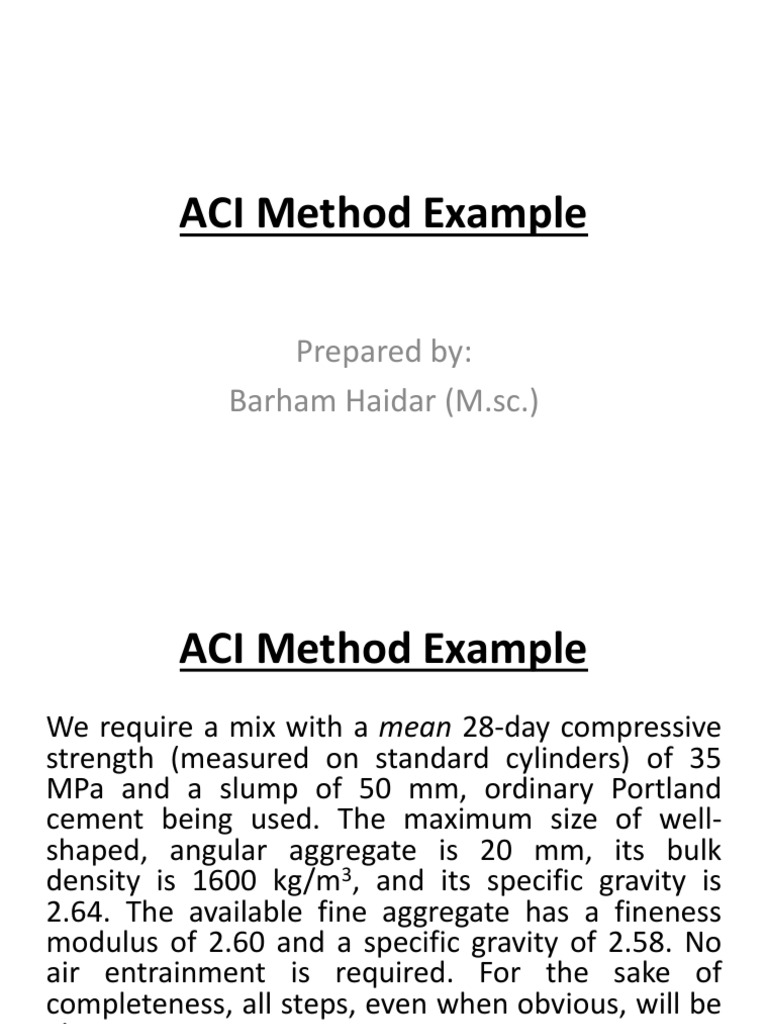 Aci Mix Design Example 1 | Download Free PDF | Concrete | Cement
