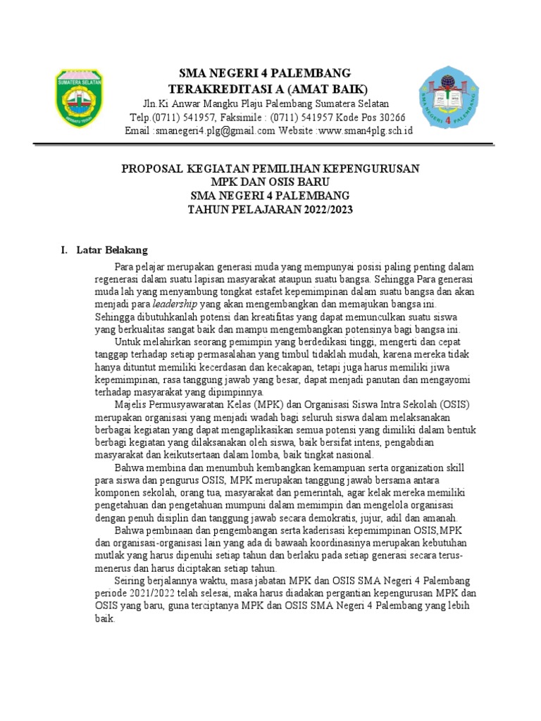 Proposal Pemilihan Ketua OSIS 2022/2023 | PDF