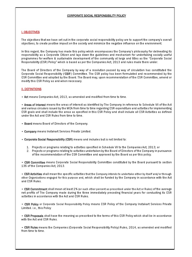 CSR Policy and Composition | PDF | Corporate Social Responsibility | Policy