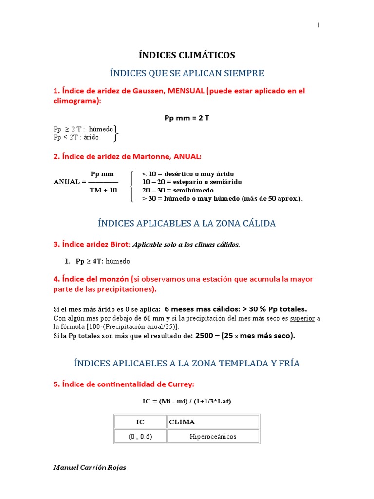 Fórmulas de Índices de Aridez Climática | PDF | Clima | Precipitación