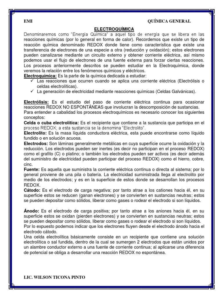 1 Electroquímica | PDF | Electrodo | Redox