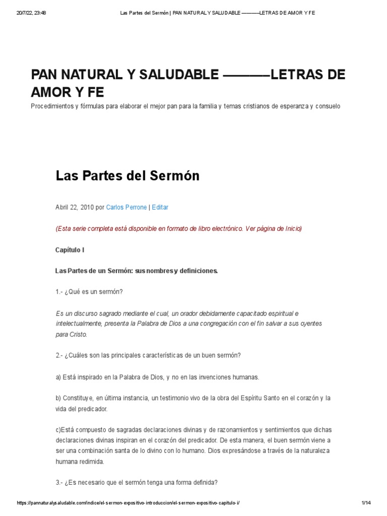 Las Partes Del Sermón - Pan Natural y Saludable - Letras de Amor y Fe ...
