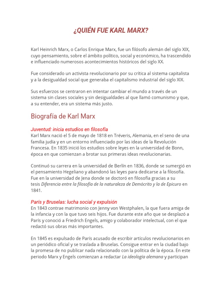 Biografía y Aportaciones de Karl Marx | PDF | Karl Marx | Ideologías