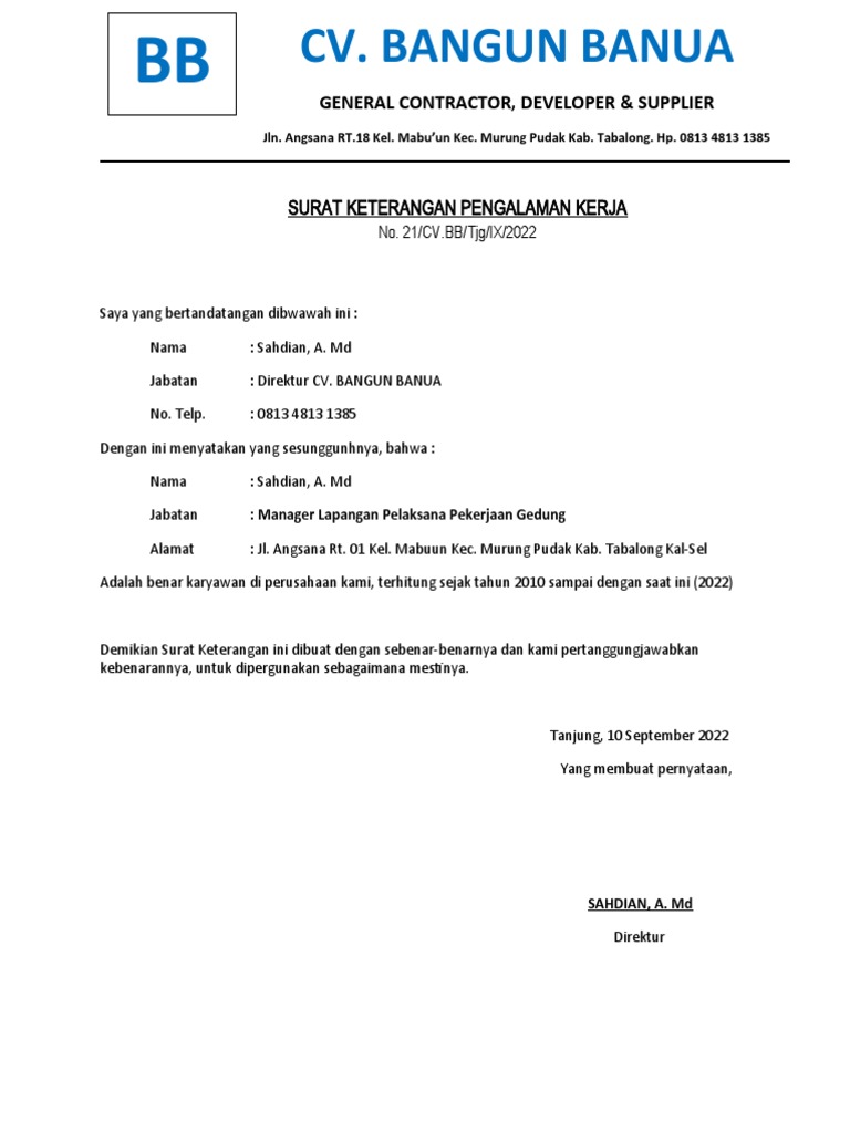 Contoh Pengalaman Kerja | PDF