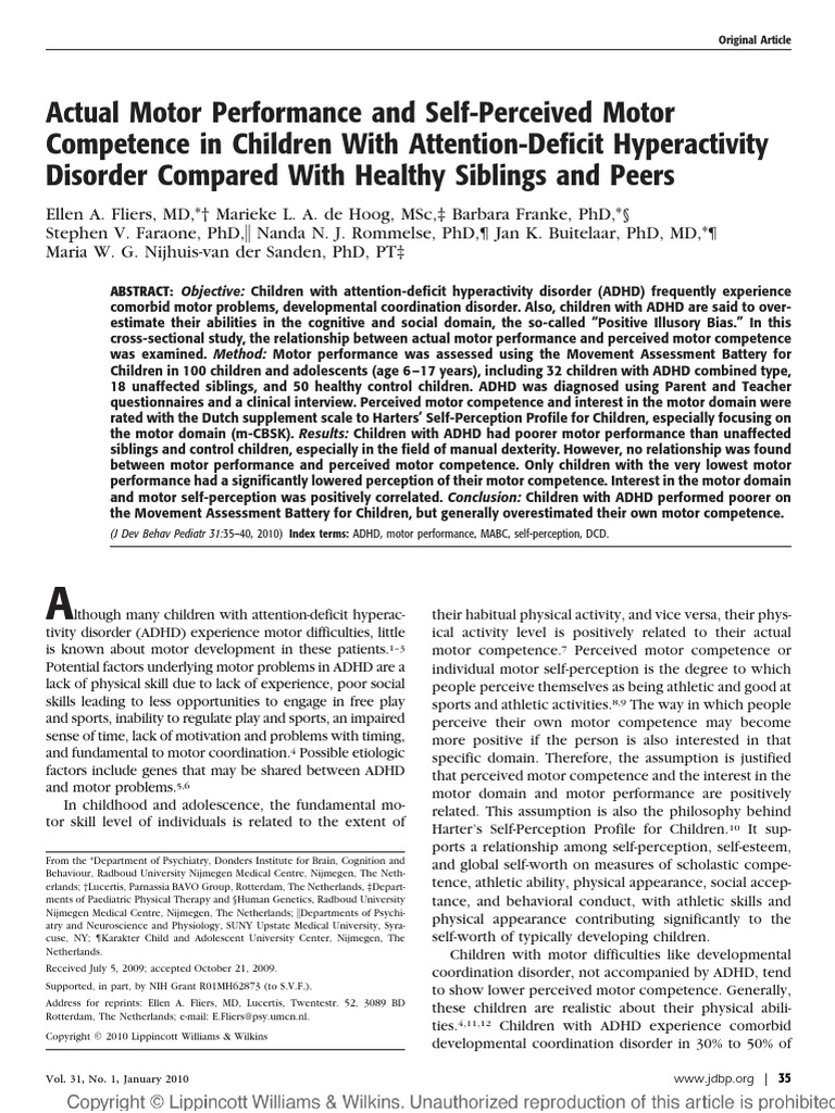 Actual Motor Performance and Self-Perceived Motor Competence in Children With Attention-Deficit ...