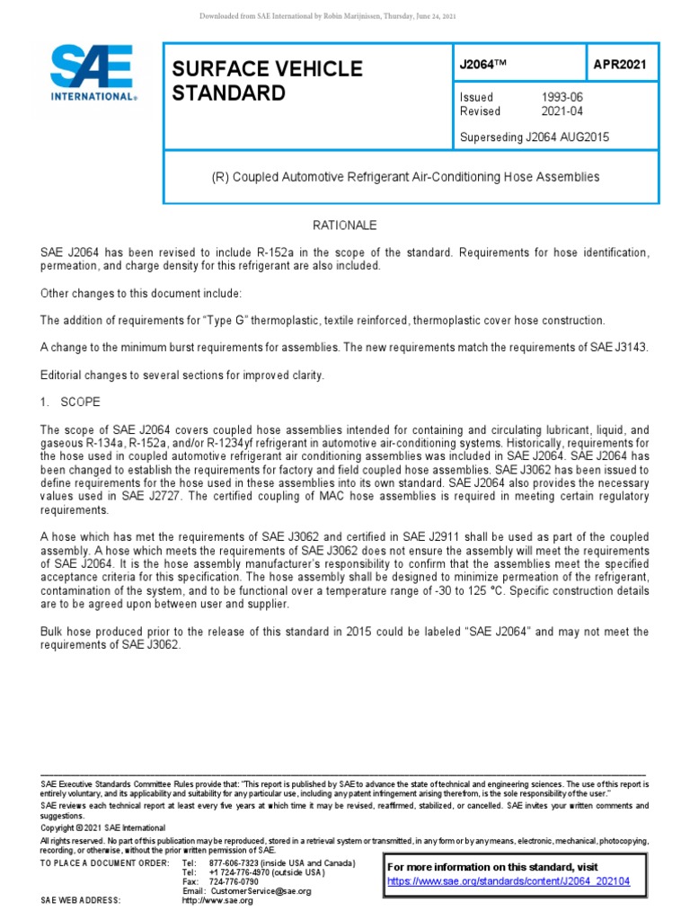 Surface Vehicle Standard: (R) Coupled Automotive Refrigerant Air ...