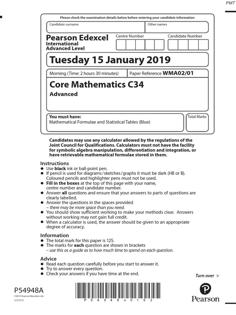 January 2019 (IAL) QP - C34 Edexcel | PDF | Mathematics