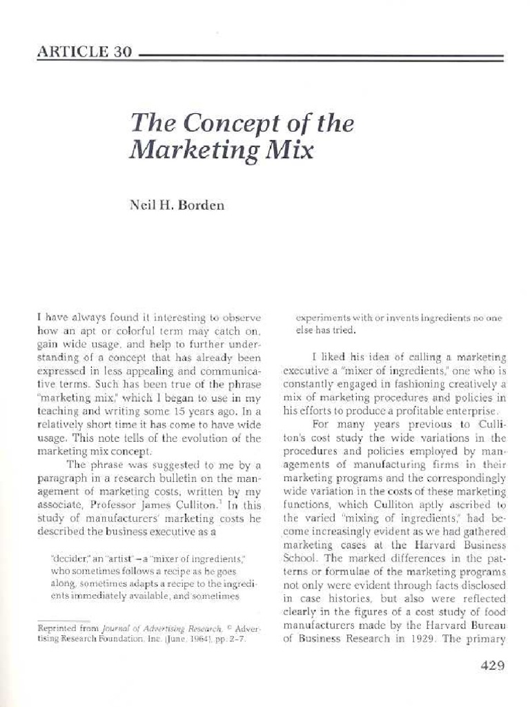 The Concept of Marketing Mix | PDF