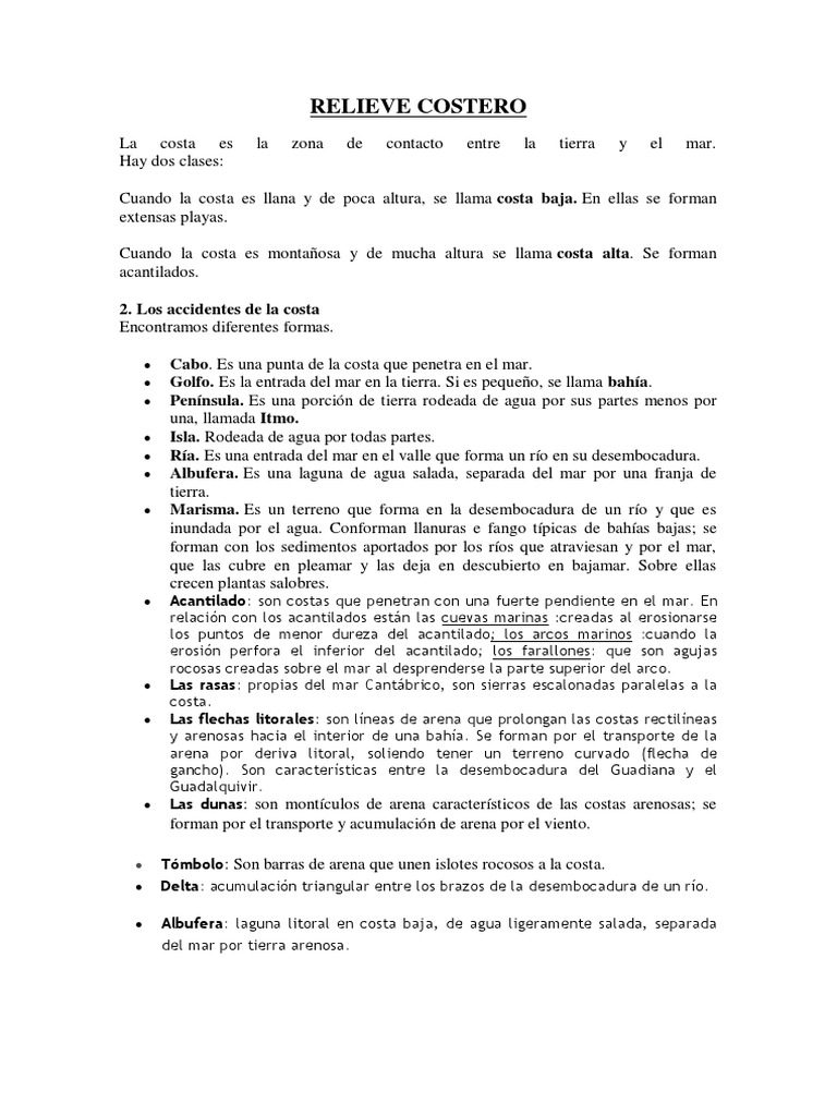 Formas del Relieve Costero | PDF | Costa | Mar