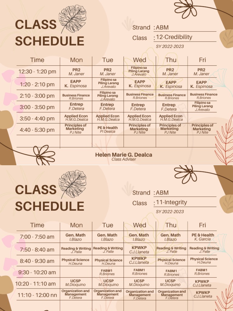ABM Class ScheduleHM | PDF