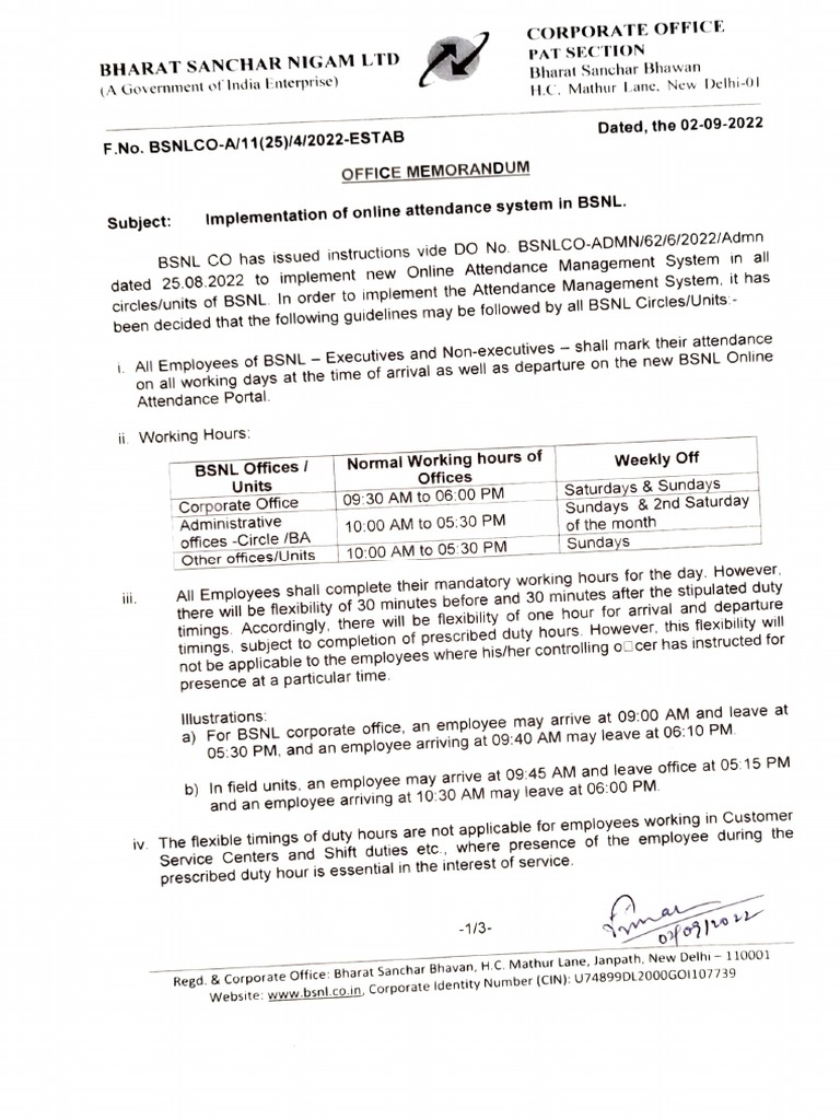 BSNL Online Attendance Guidelines | PDF | Government | Justice