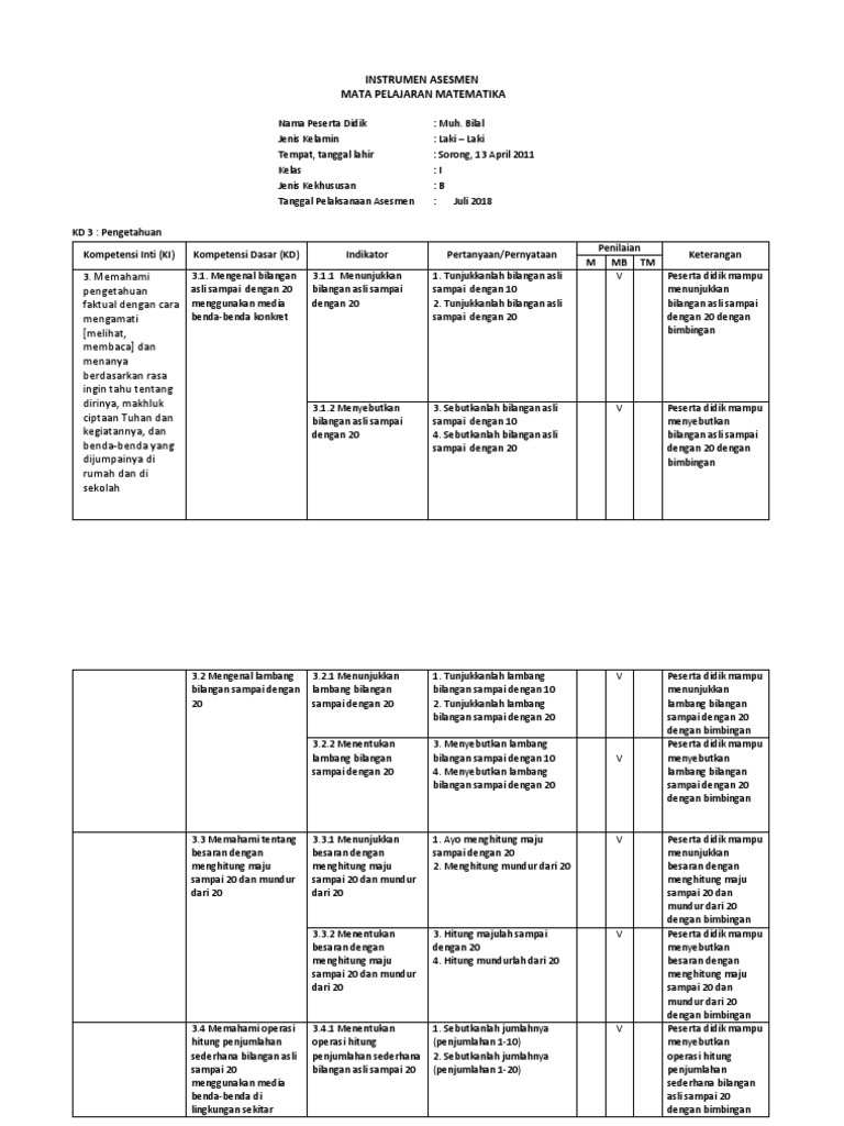 Instrumen Asesmen Matematika | PDF