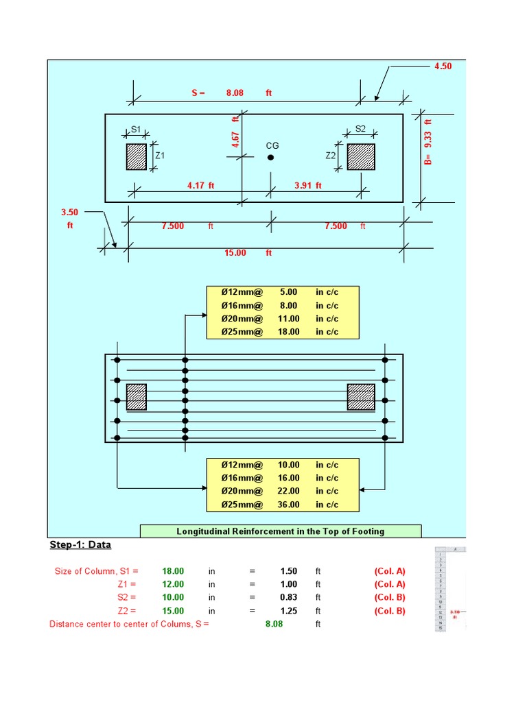 Combined Footing Design Excel Sheet | PDF | Physical Quantities | Materials Combined Footing Design Excel Sheet | PDF | Physical Quantities | Materials