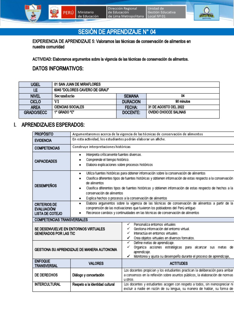 1°sesion 4 CCSS Urbano Eda 5 | PDF | Aprendizaje | Evaluación
