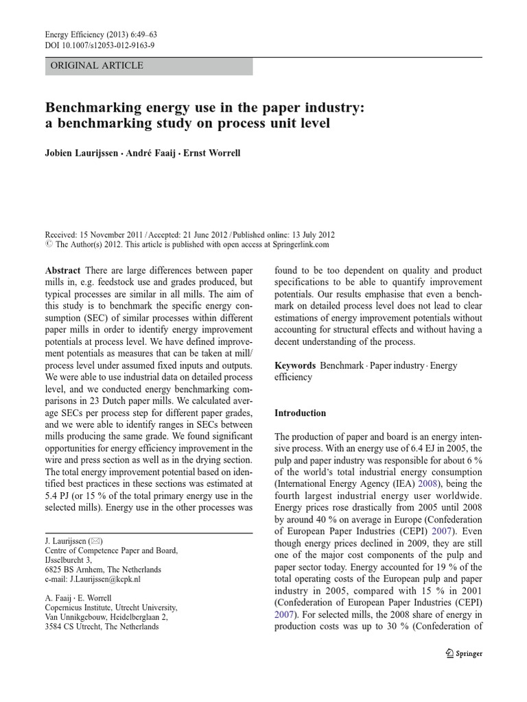 Benchmarking Energy Use in Paper | PDF | Paper | Pulp (Paper)