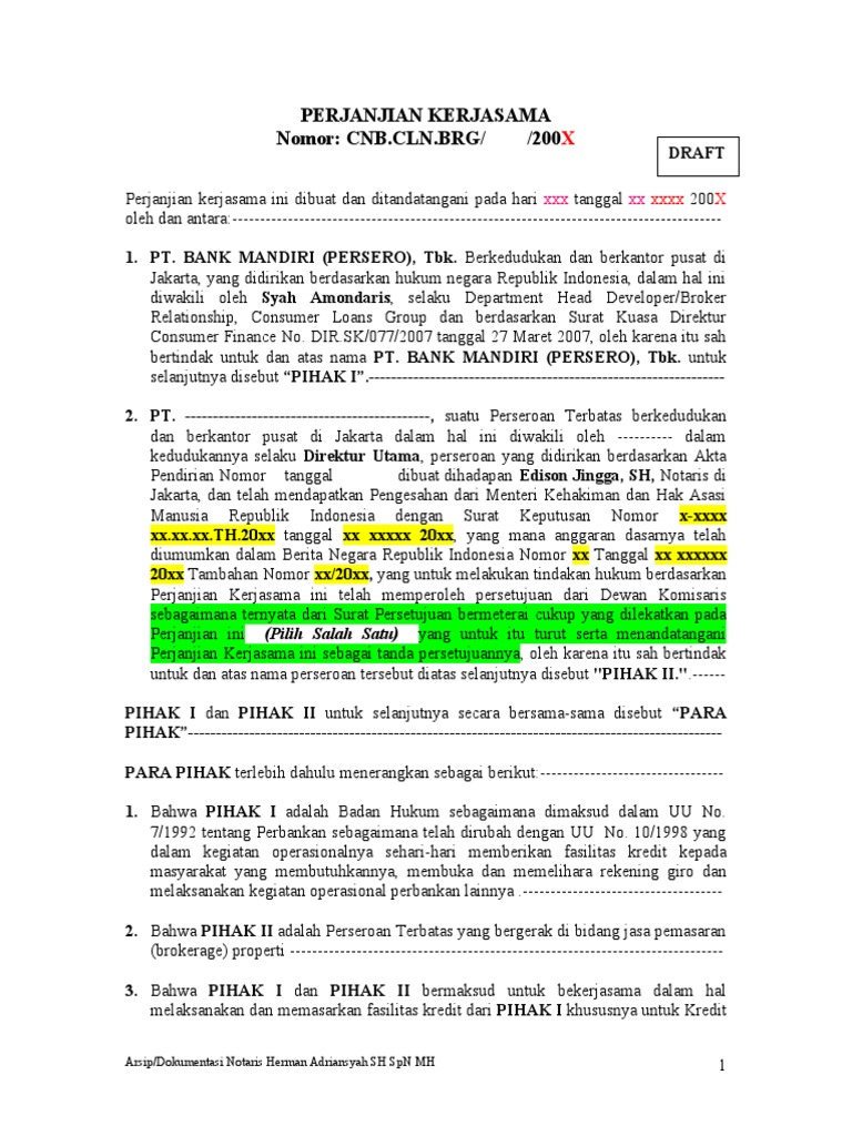 Contoh PKS Brokerage Indonesia | PDF