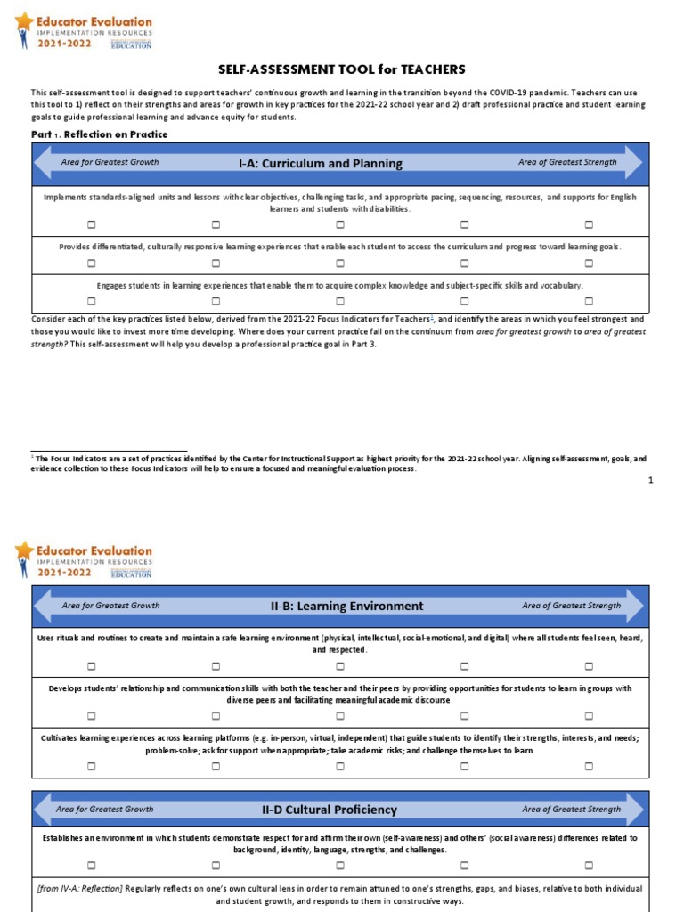 Self Assessment Tool | PDF | Learning | Goal