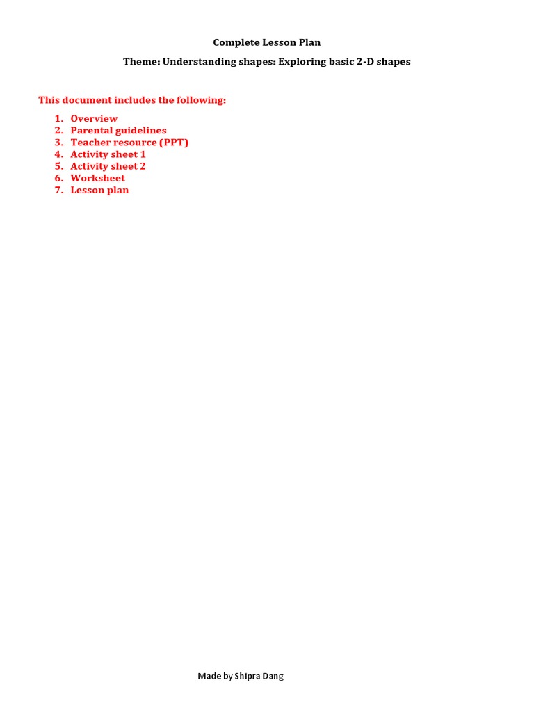 Understanding 2d Shapes - Sample Lesson Plan | PDF | Shape | Elementary ...