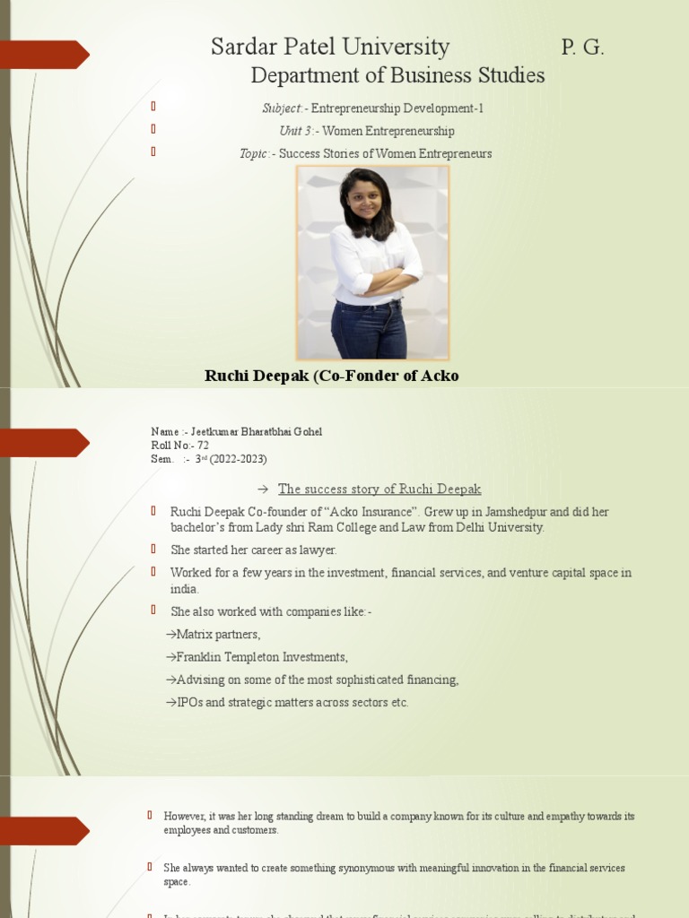 Women Entrepreneurship PPT 72 | PDF | Entrepreneurship | Insurance