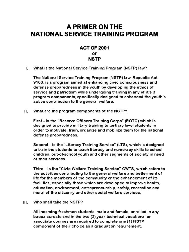 A Comprehensive Overview of the National Service Training Program Act ...