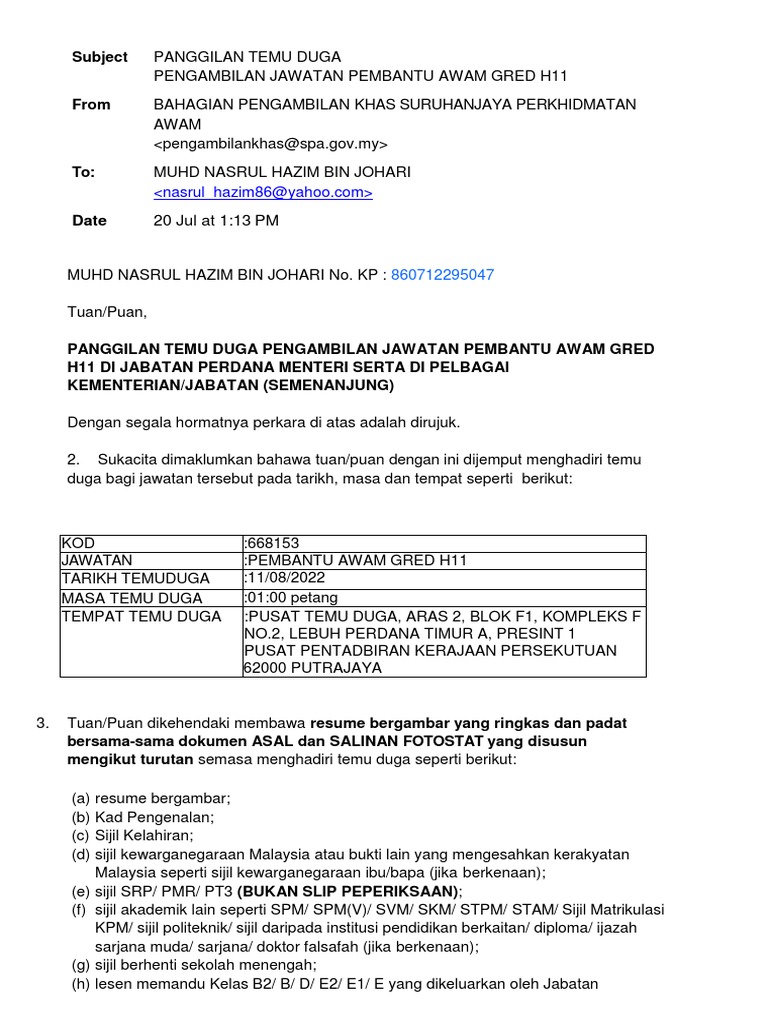 Spa Panggilan Temuduga | PDF