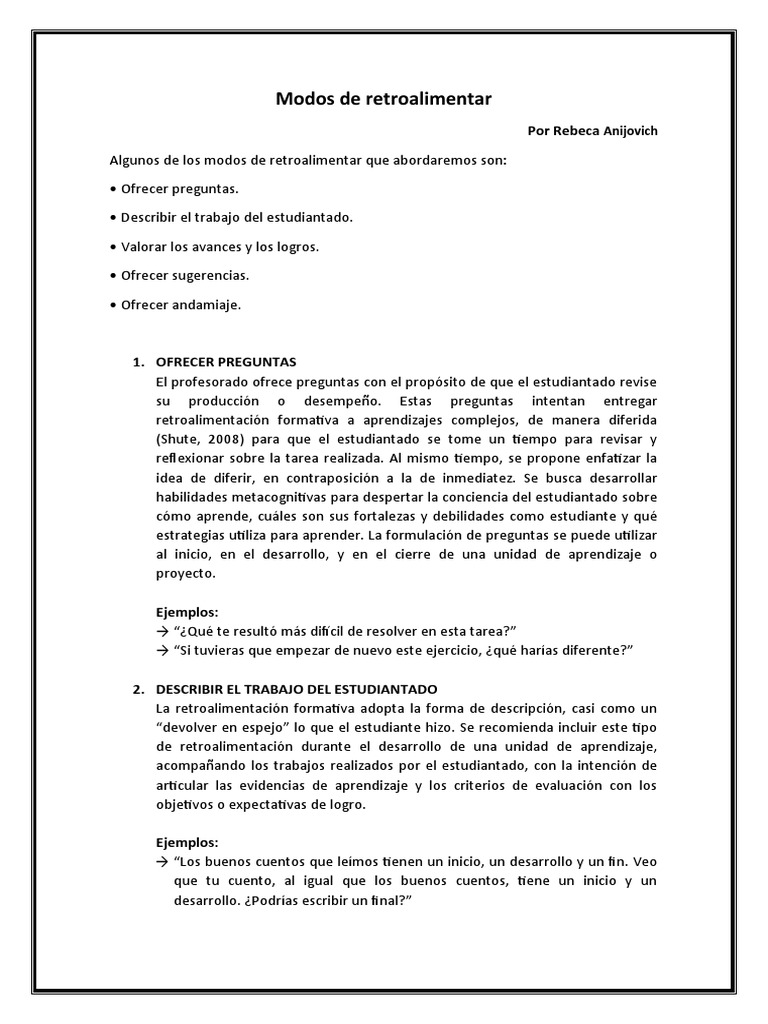 Modos de Retroalimentar Por Revisar | PDF | Aprendizaje | Evaluación