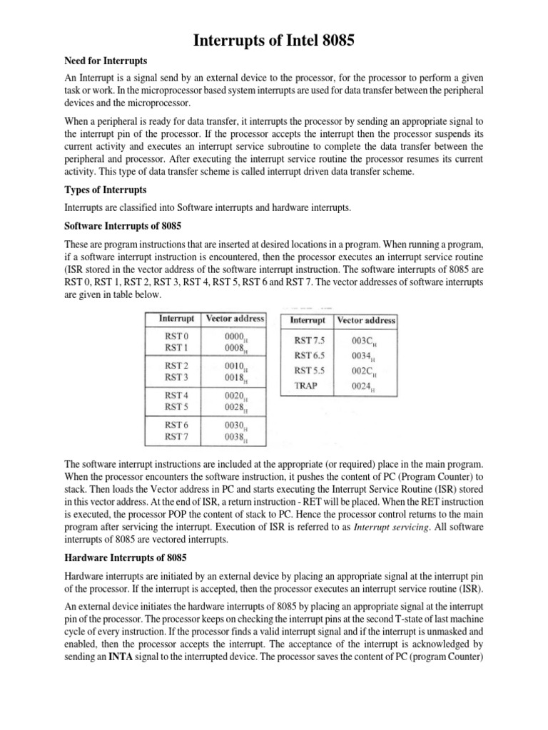 4a Interrupts of Intel 8085 | PDF | Central Processing Unit | Subroutine