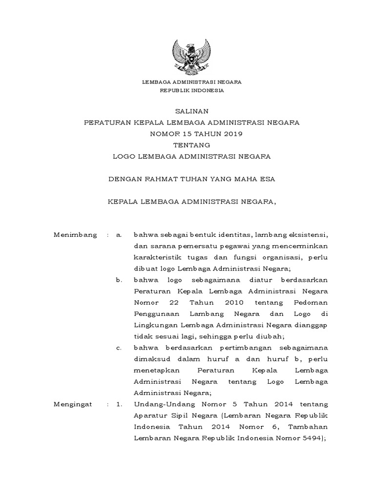 Peraturan Kepala Lembaga Administrasi Negara Nomor 15 Tahun 2019 ...