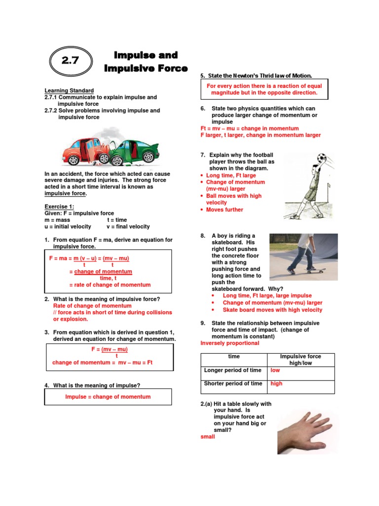 2.7 Impulsive Force 2020 Answer | PDF | Momentum | Force