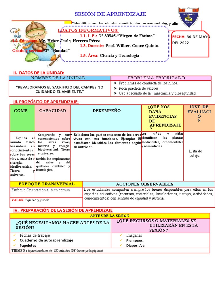 Sesión de Aprendizaje C y T - 01 | PDF | Aprendizaje | Modificación de comportamiento
