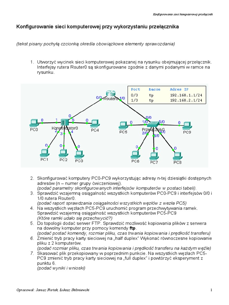 SK-cw3 - 2h - Konfigurowanie Sieci PRZELACZNIK | PDF