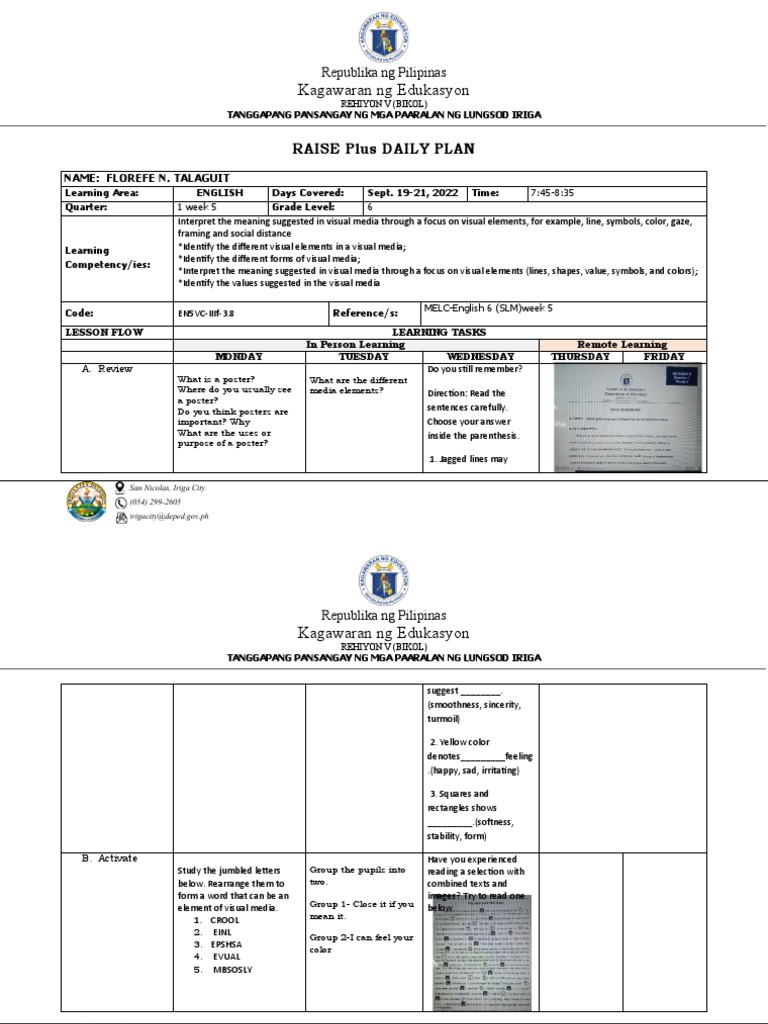 RAISE Plus English 6 Q1W5 | PDF | Composition (Visual Arts) | Cognitive Science