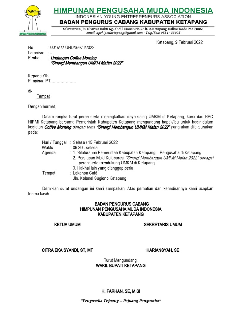 Undangan Coffee Morning UMKM Ketapang | PDF | Bisnis