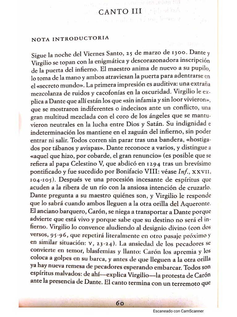 Canto III. Trad. Micó. Infierno | PDF