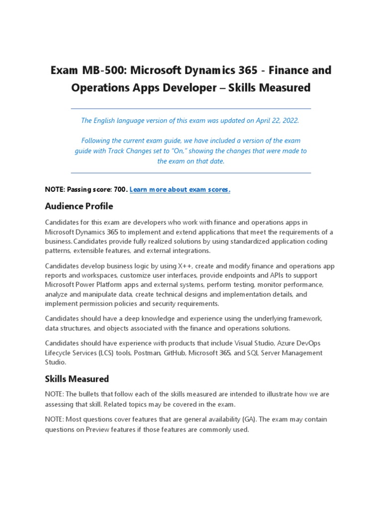 Exam MB 500 Microsoft Dynamics 365 Finance and Operations Apps ... Exam MB 500 Microsoft Dynamics 365 Finance and Operations Apps ...